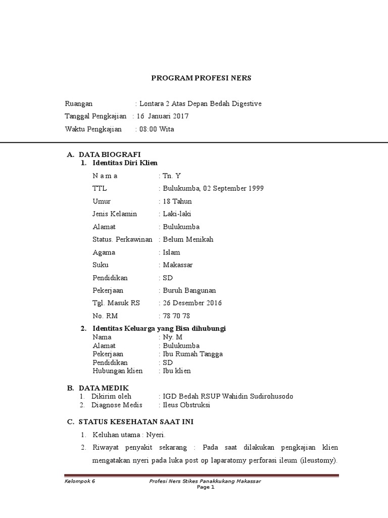 Askep Post Op Ileus Obstruksi. Kelompok | PDF