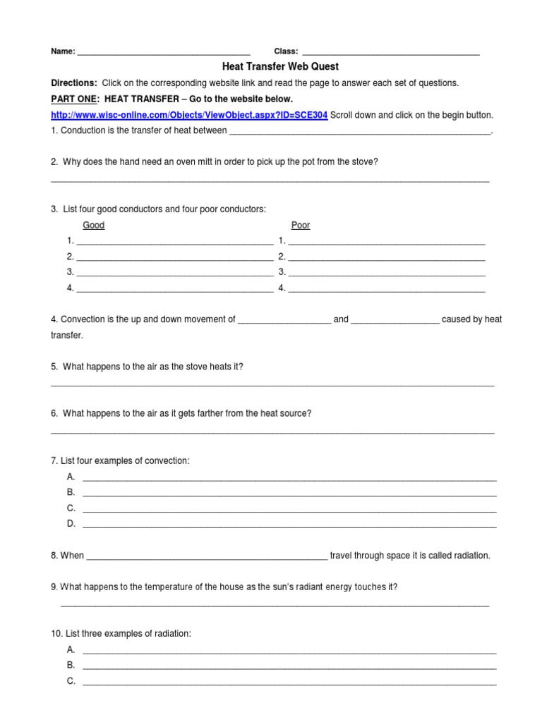 Types of Heat Transfer Webquest | PDF | Heat Transfer | Convection