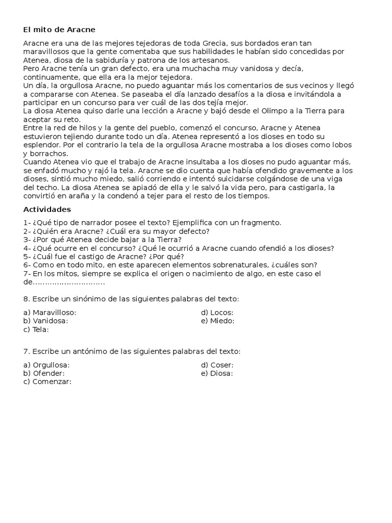 Continuidad Pedagógica - El Mito de Aracne | PDF | Atenea