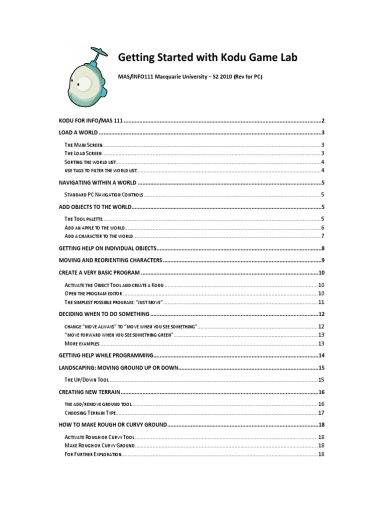 Kodu Manual 2010 | Download Free PDF | Computer Keyboard | Menu (Computing)