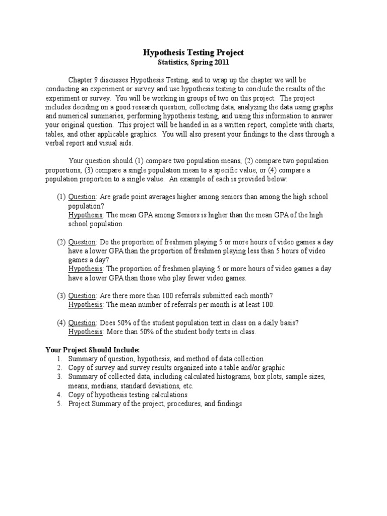 Hypothesis Testing Project Description | PDF