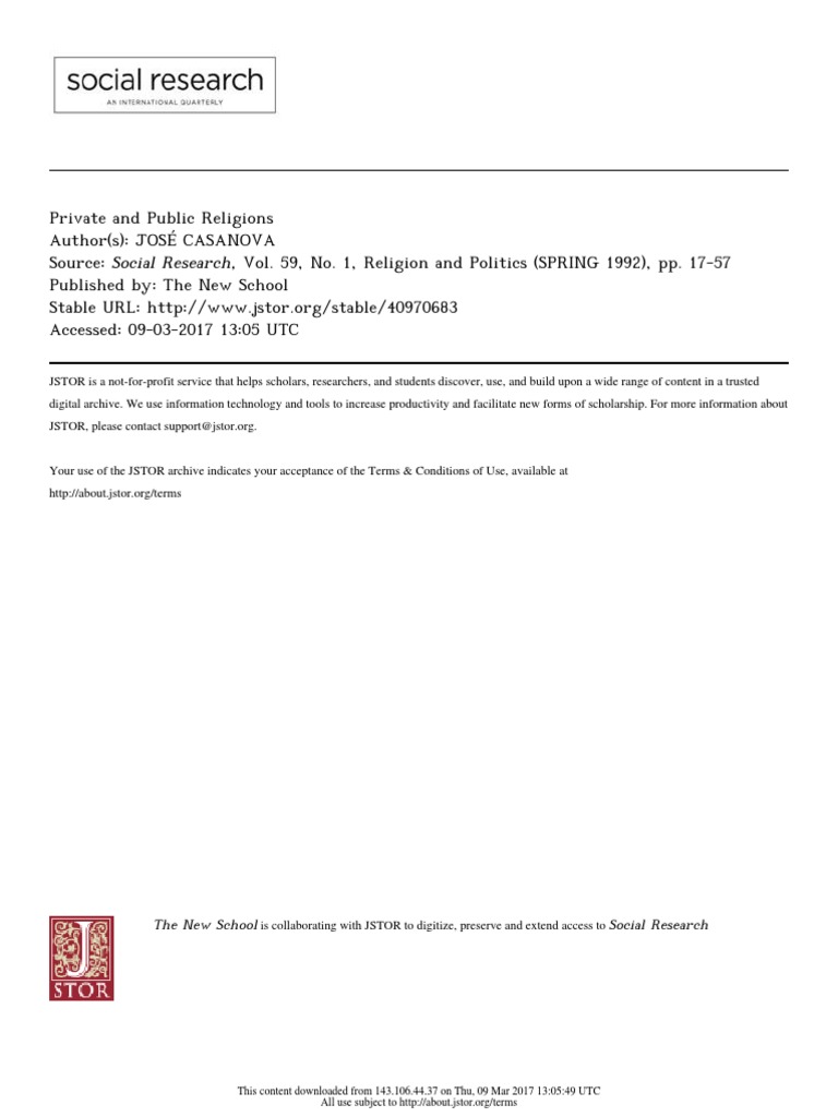 Jose Casanova - Private and Public Religions | PDF | Protestantism ...