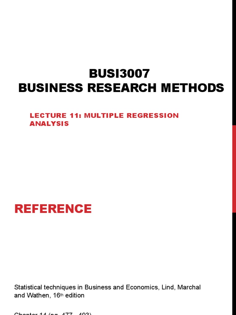 BUSI3007 Business Research Methods: Lecture 11: Multiple Regression Analysis | PDF | Errors And ...