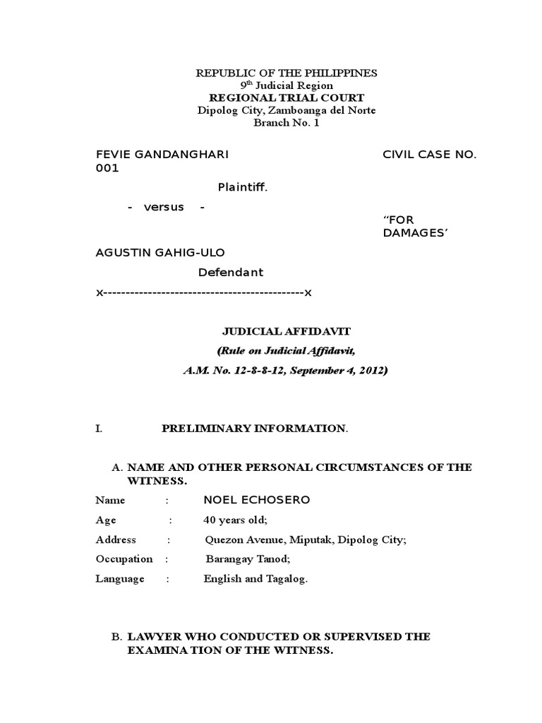 Judicial Affidavit Civil Case | PDF | Affidavit | Perjury