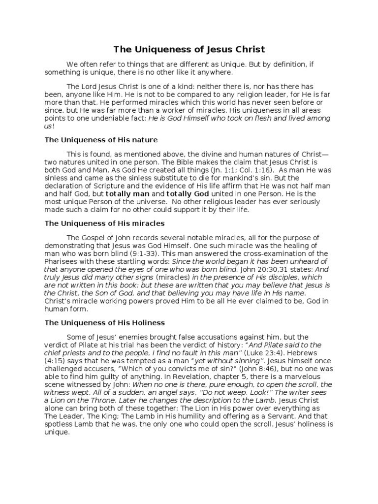 The Uniqueness of Jesus Christ | PDF | Gospel Of John | Miracle