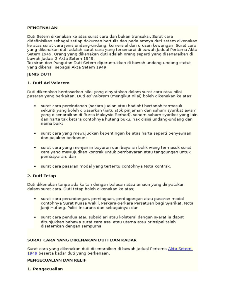 Jadual Kedua Seksyen 7, Akta Setem 1949 | PDF