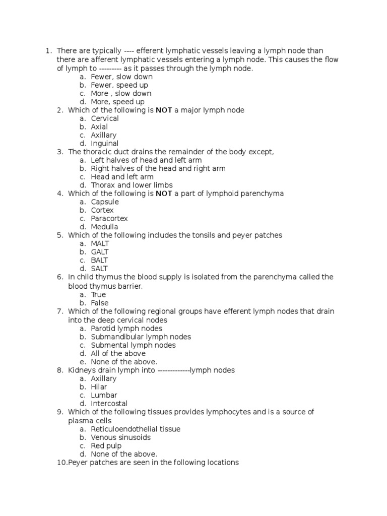Lymphatic System and Anatomy Quiz | PDF | Lymphatic System | Lymph Node