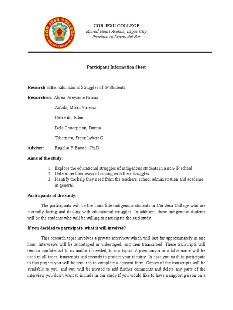 Participant Information Sheet | PDF | Risk