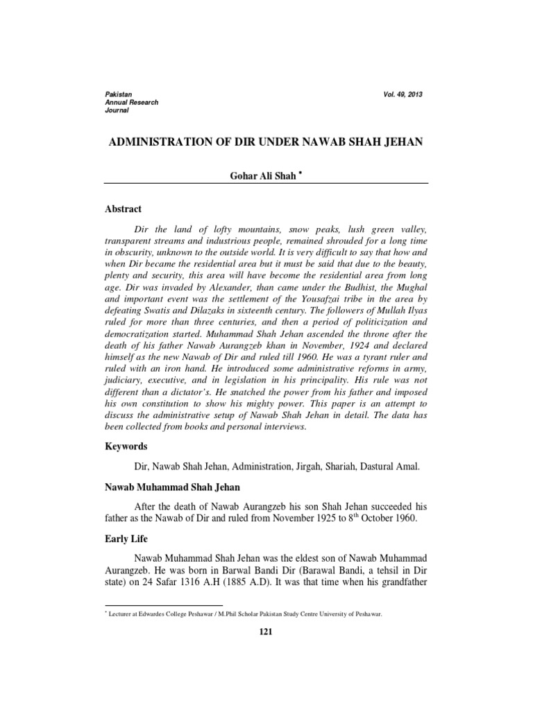 Administration of Dir by Gohar Ali Shah | PDF | Social Institutions ...