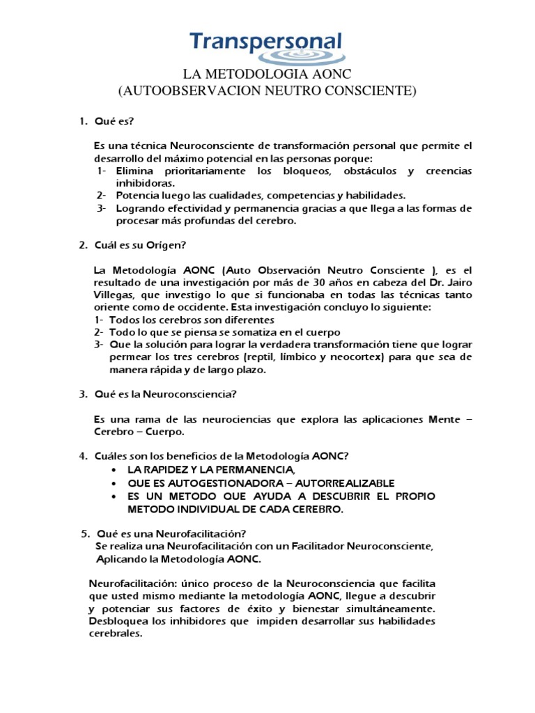 Autoobservacion Neutro Consciente Metodologia | PDF | Cerebro | Bienestar