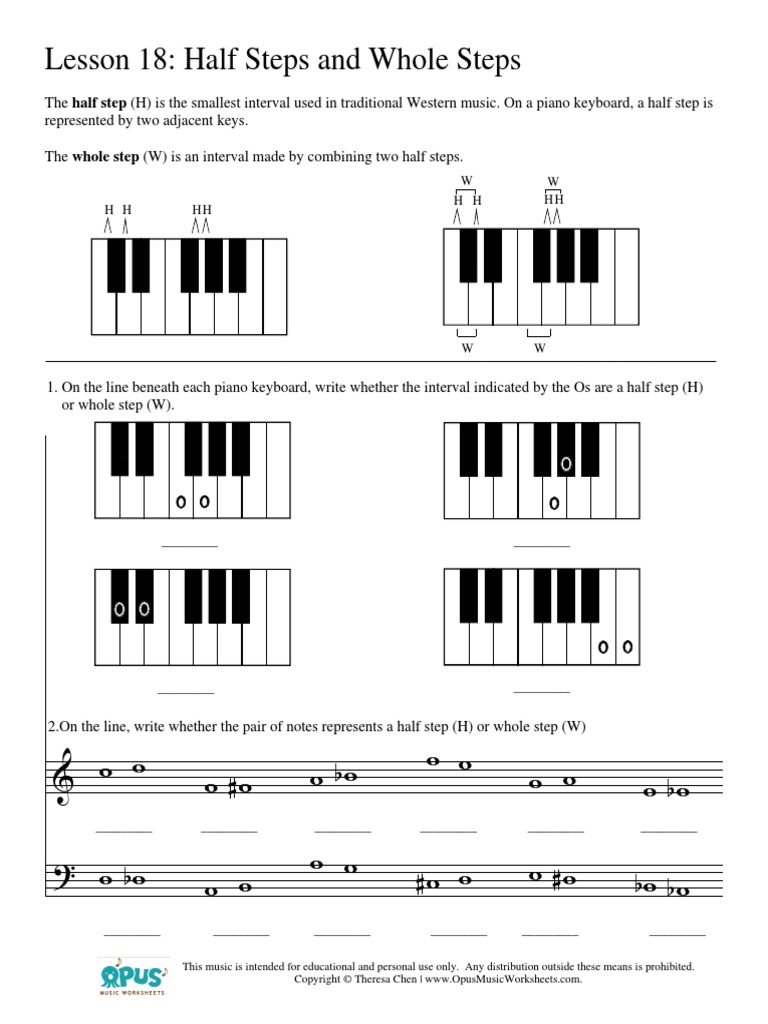Music Theory Worksheet 18 Whole Half Stepsv2 PDF | PDF