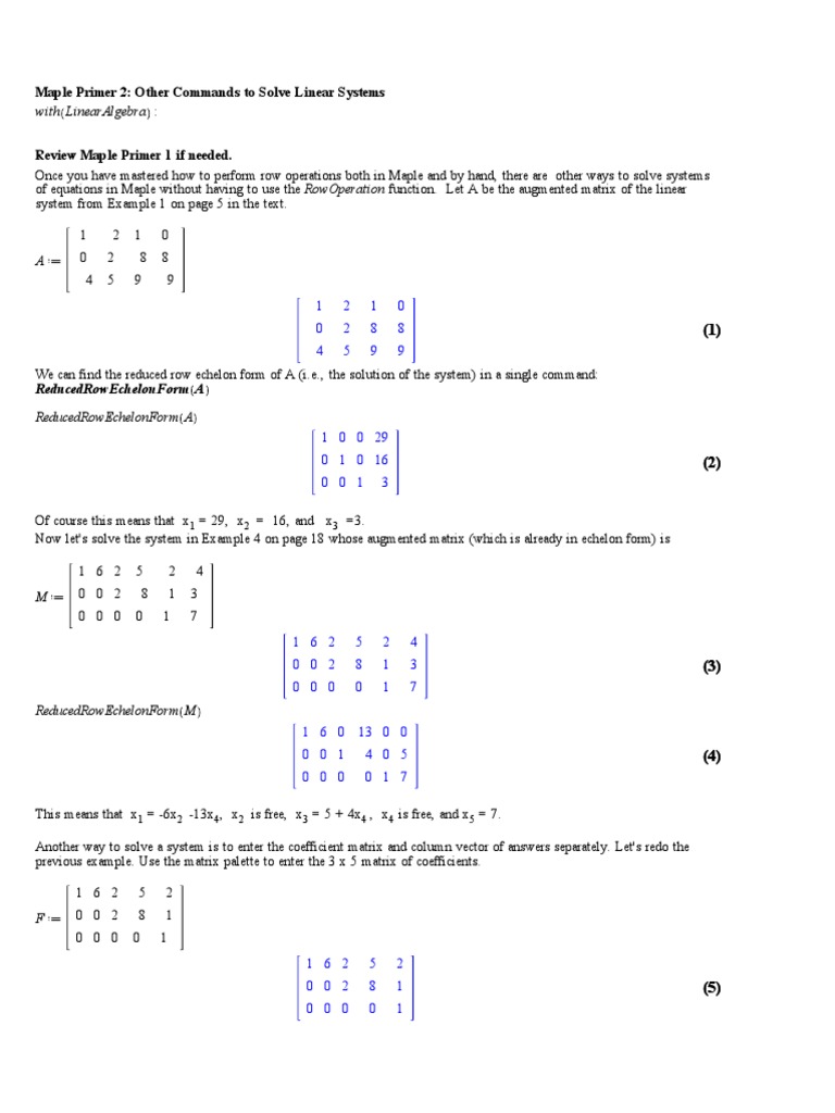 Maple Primer | PDF | Matrix (Mathematics) | Theoretical Physics