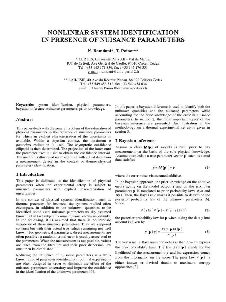 Nonlinear System Identification with Nuisance Parameters | PDF | Confidence Interval ...