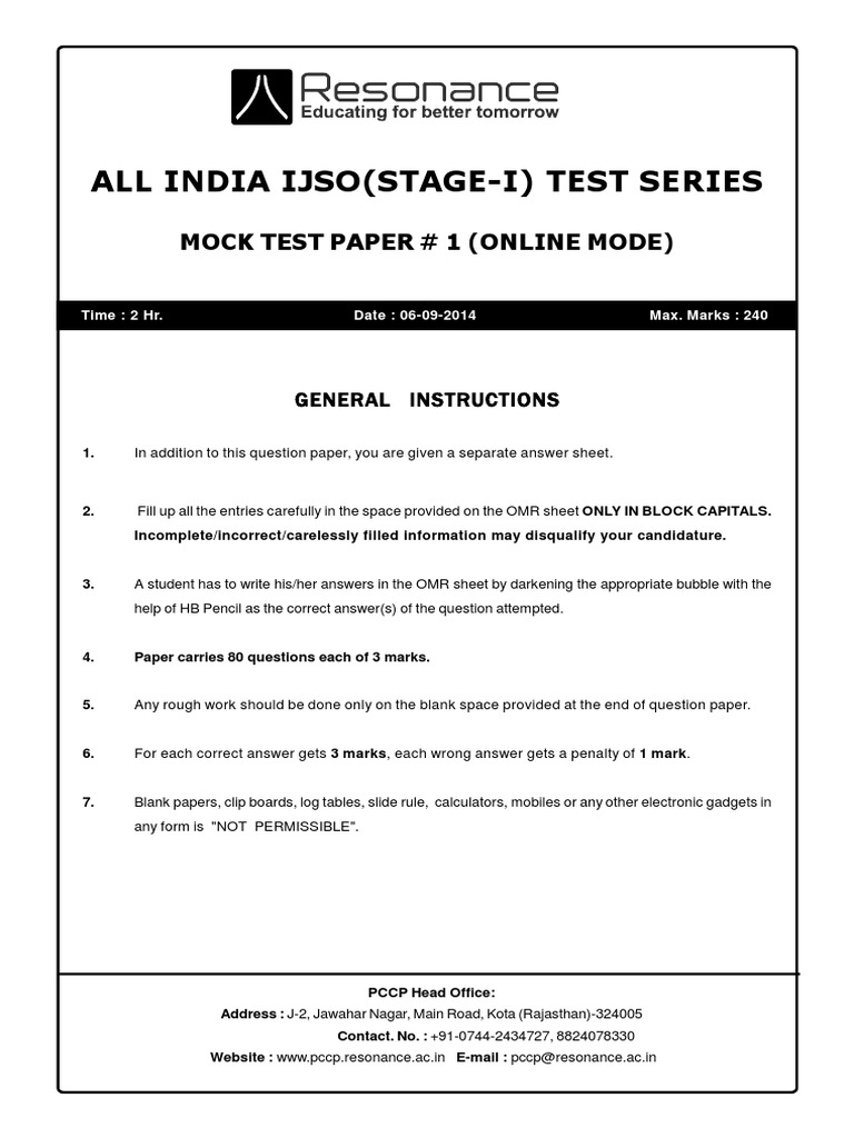 IJSO Stage-I Mock Test Instructions | PDF | Digestion | Mitochondrion