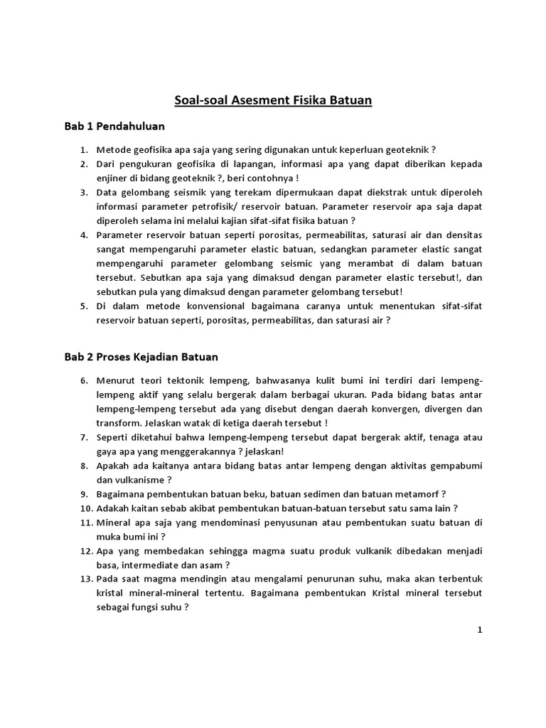 Soal Asesment Fisika Batuan 2012 | PDF | Sains & Matematika