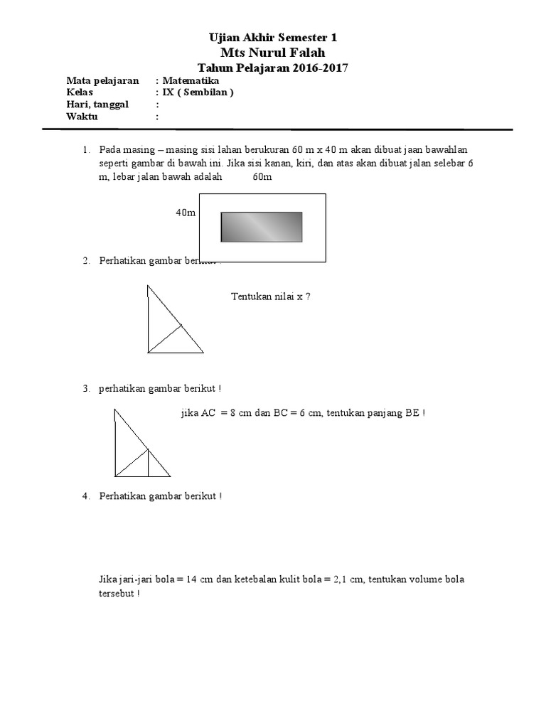 Soal MTK Kelas 9 | PDF | Metode & Bahan Ajar | Griya & Taman