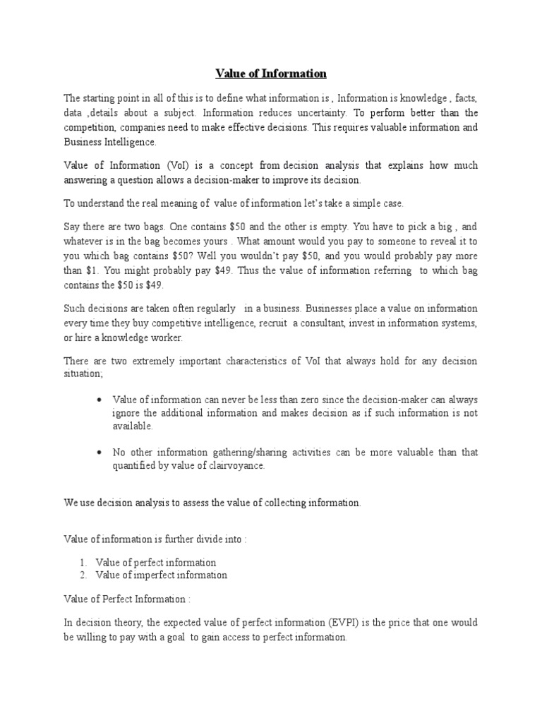 Value of Information | PDF | Information | Cognition