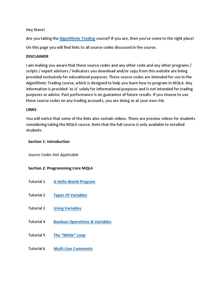 Algorithmic Trading Course Pdf Control Flow Source Code