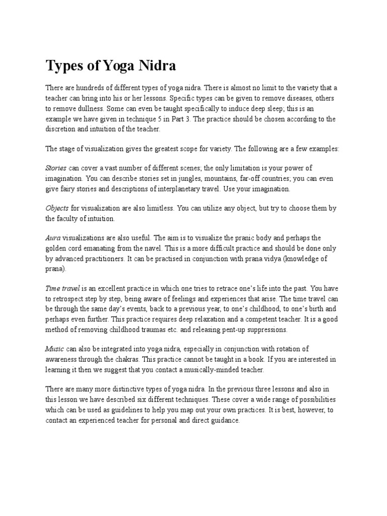 Types of Yoga Nidra | Download Free PDF | Prana | Yoga