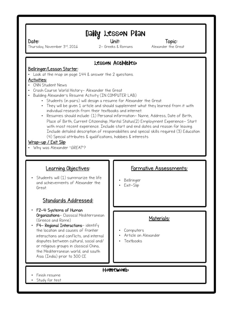 Alexander the Great: Lesson Plan | PDF | Résumé | Behavior Modification