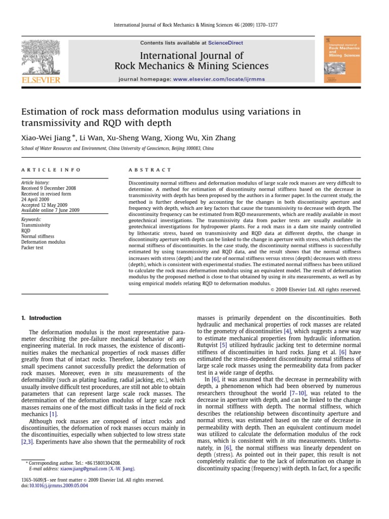 Rock Mass Deformation Modulus Estimation | PDF | Deformation (Mechanics ...