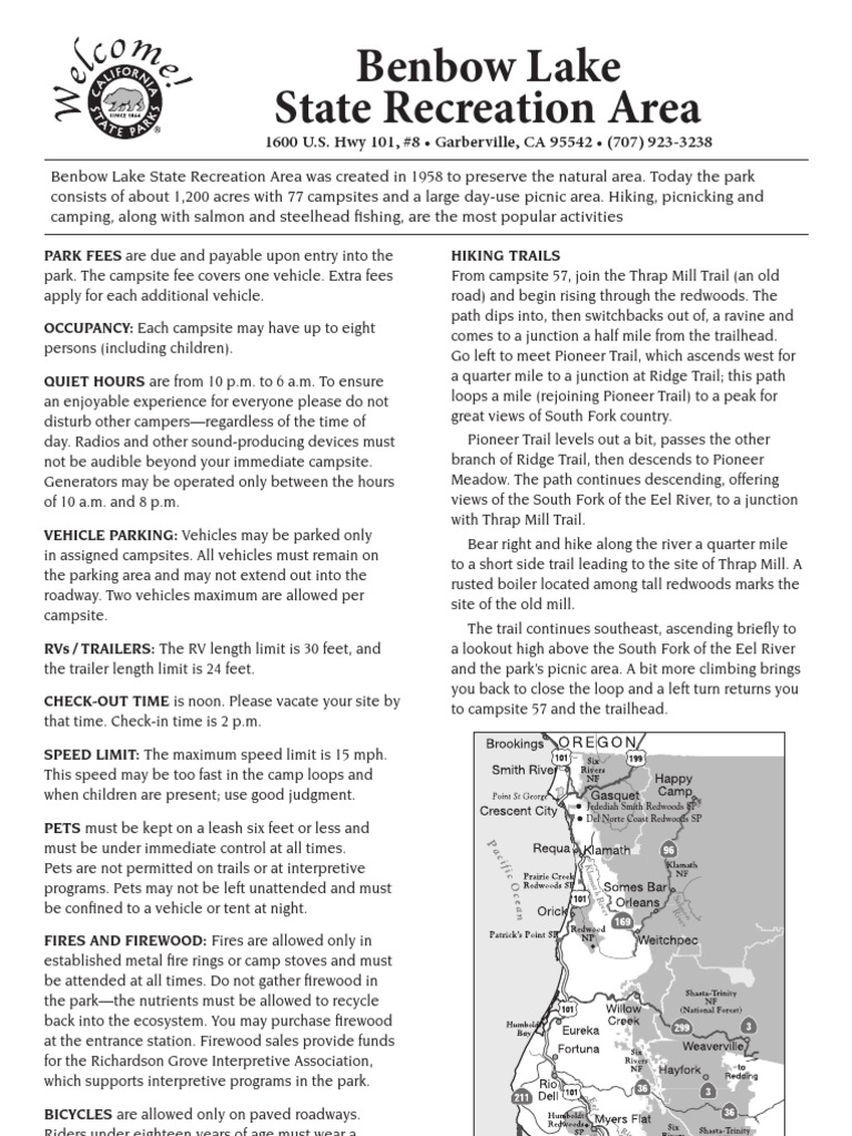 Benbow Lake Recreaion Area Park Campground Map | PDF | Campsite | Camping