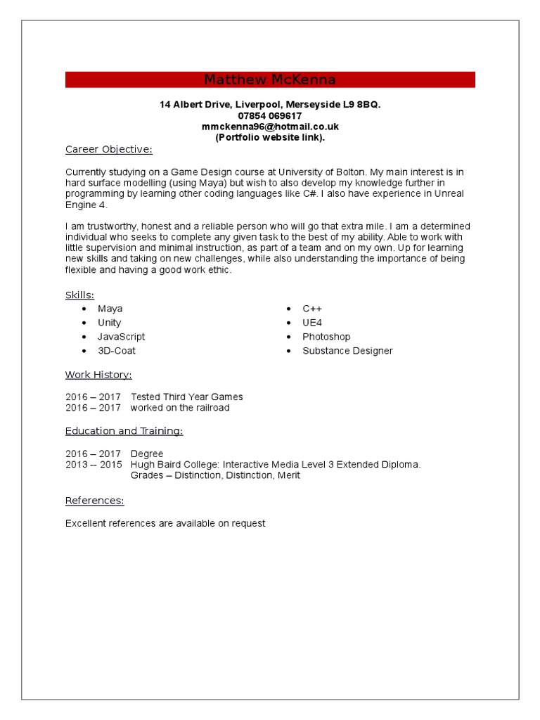 Matthew McKenna Game Design | PDF | Career & Growth | Art