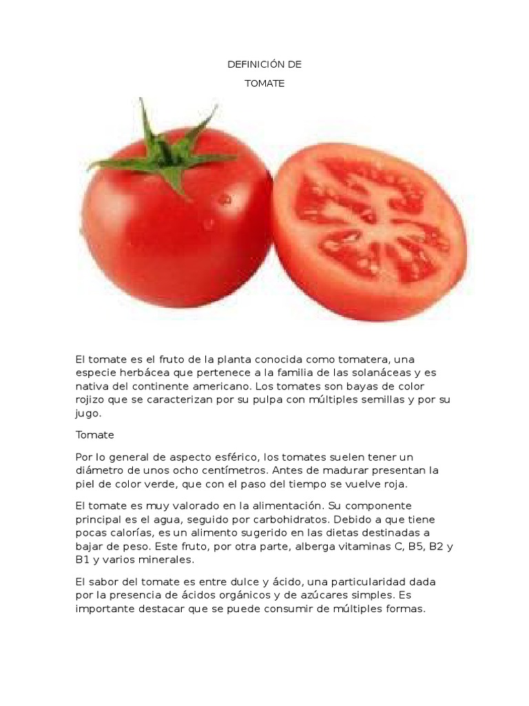 Tomate Definición | PDF | Tomate | Alimentos