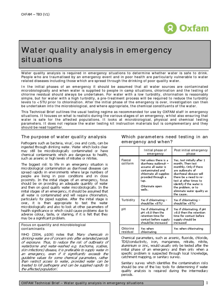 Water Quality Analysis in Emergency Situations | PDF | Water Quality ...