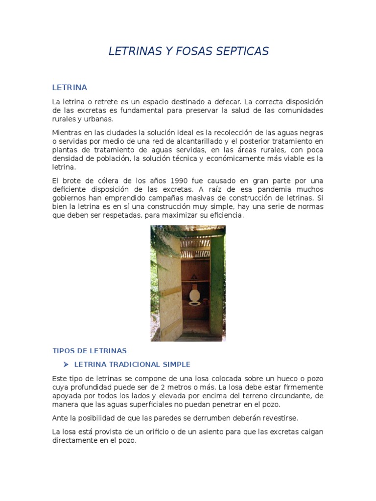 Tipos de Letrinas y su Función | PDF | Tanque séptico | Letrina