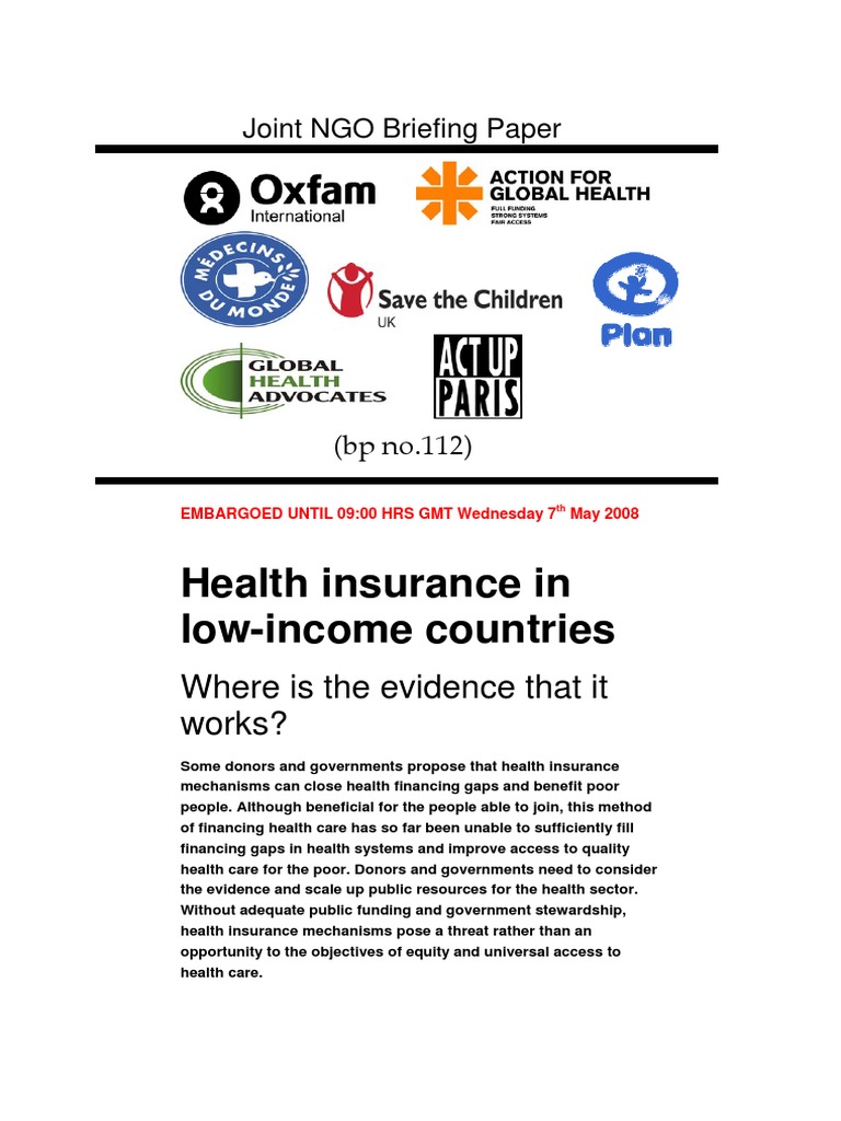 Health Insurance in Low Income Countries: Where Is The Evidence That It ...