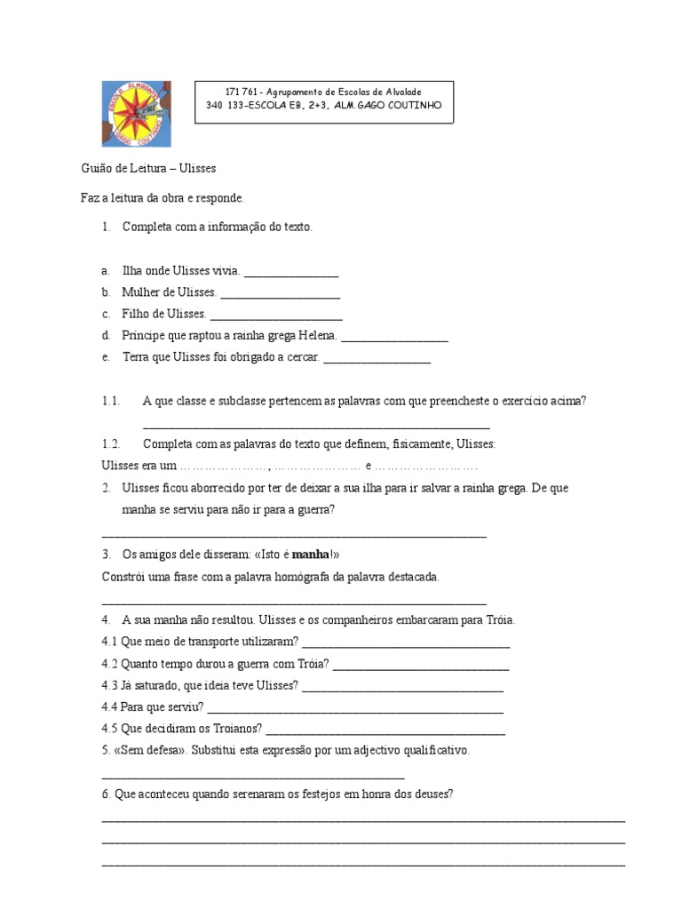 Guião Leitura | PDF | Ulisses