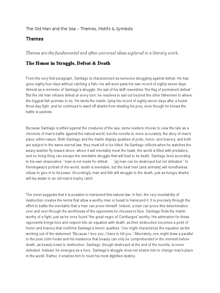 Themes and Symbols in The Old Man and the Sea | PDF