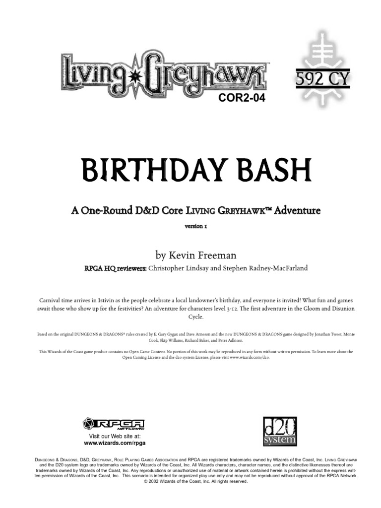 3E - Living Greyhawk - COR2-04 - Birthday Bash | PDF | Dungeons ...
