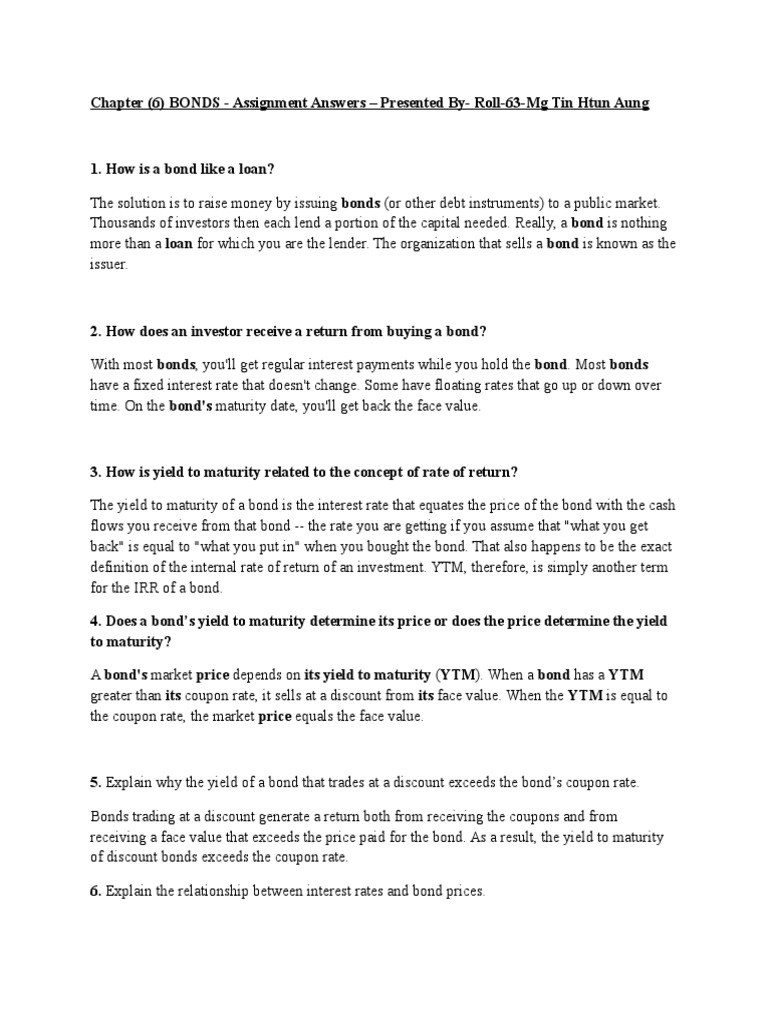 Chapter 6 Bond - Assignment Answer | PDF | Bonds (Finance) | Yield ...