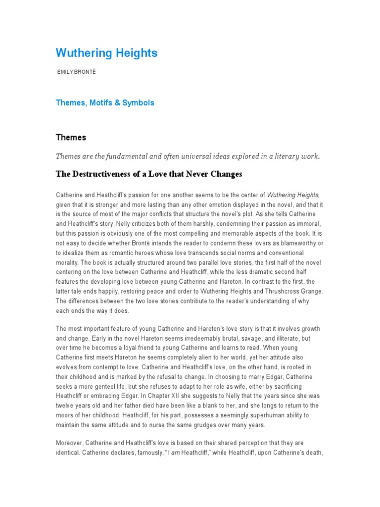 Wuthering Heights - Themes, Motifs & Symbols | Download Free PDF ...