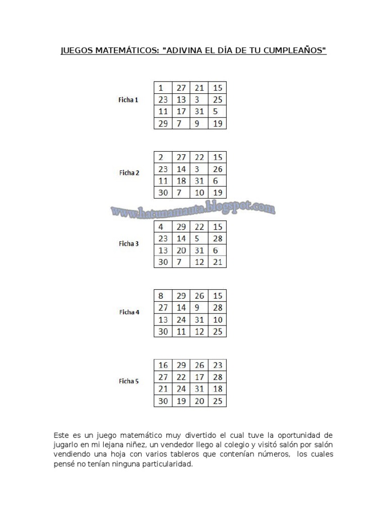 Descifrando el día de tu cumpleaños a través de un juego matemático | PDF