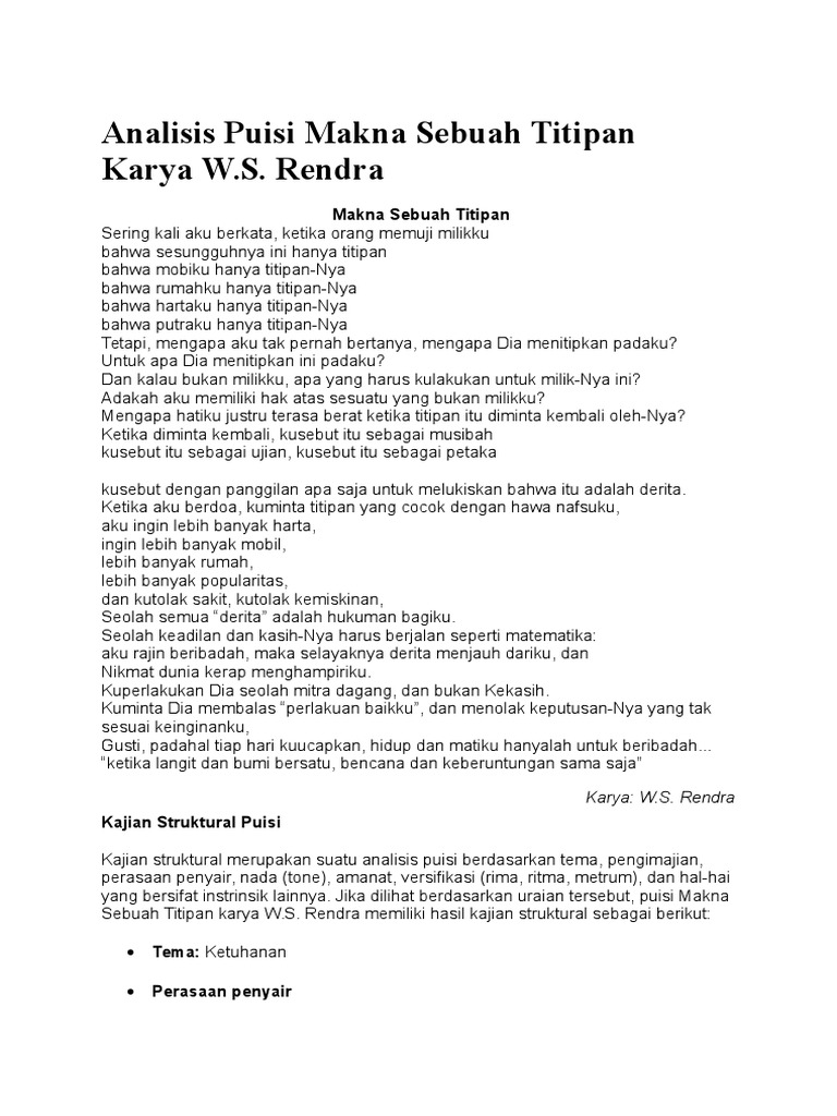 Analisis Puisi Ws Rendra - Mari Belajar
