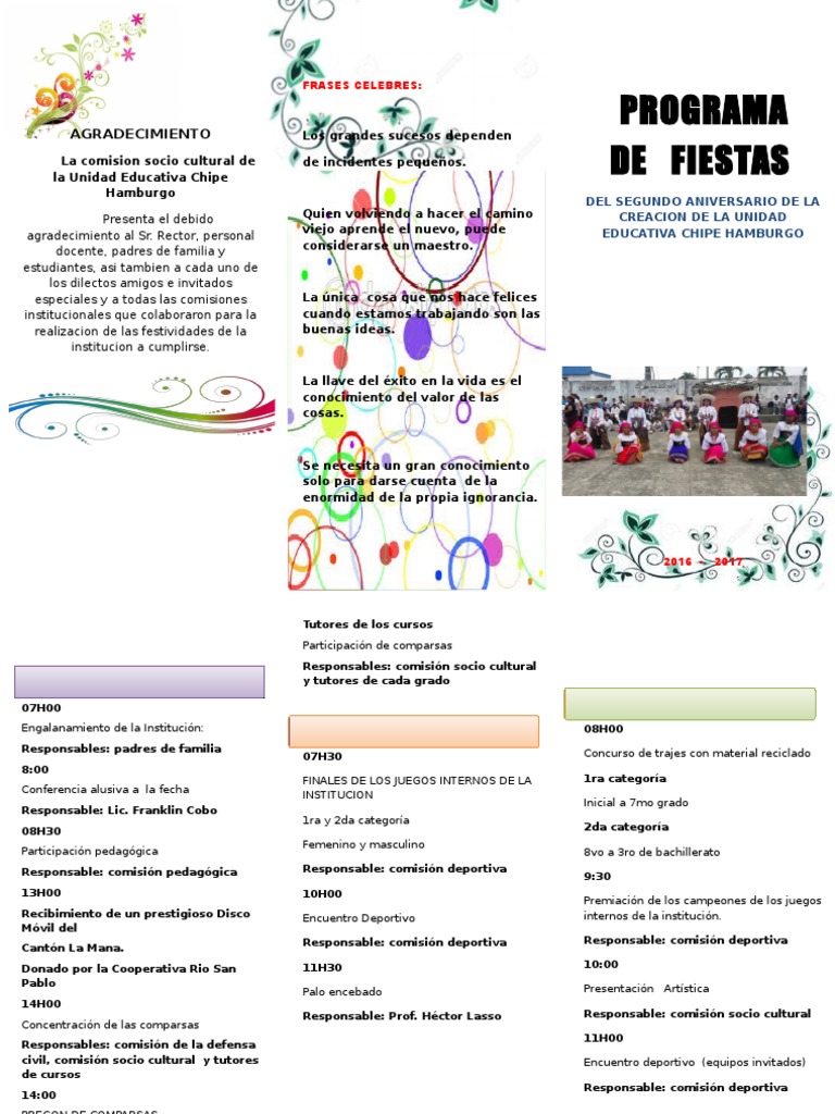 Programa de Fiesta Unidad Educativa Chipe Dos - Copia2 | PDF | Ocio ...