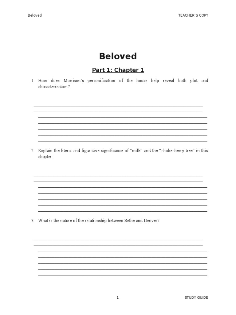 Beloved Student Study Guide Questions AP | PDF