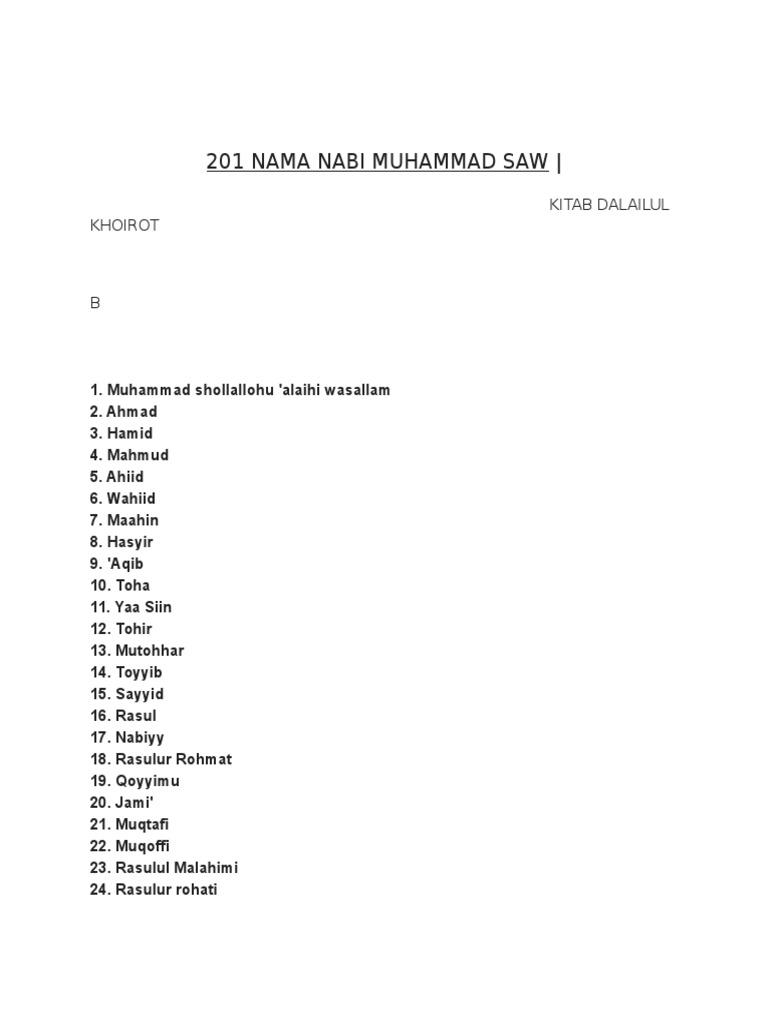 201 Nama Nabi Muhammad Saw | PDF
