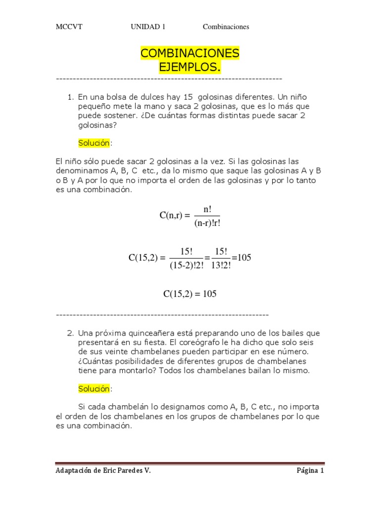 4 Ejemplos de Combinaciones. | PDF | Permutación | Ocio