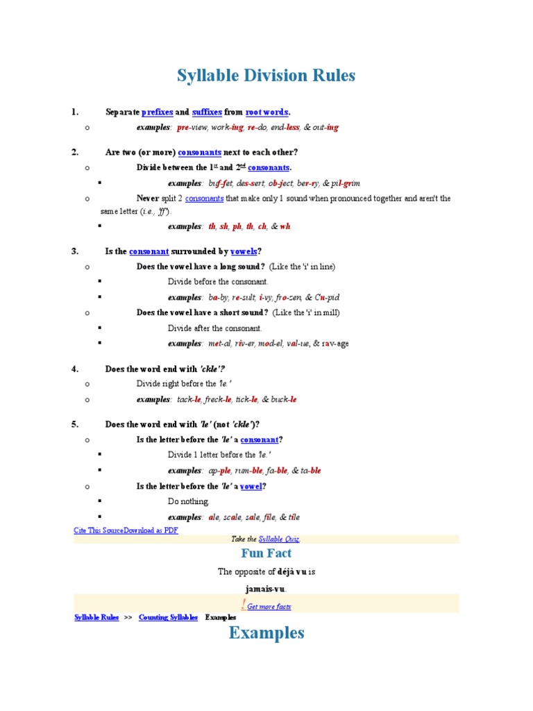 Word Syllable Division Rules | PDF | Syllable | Consonant
