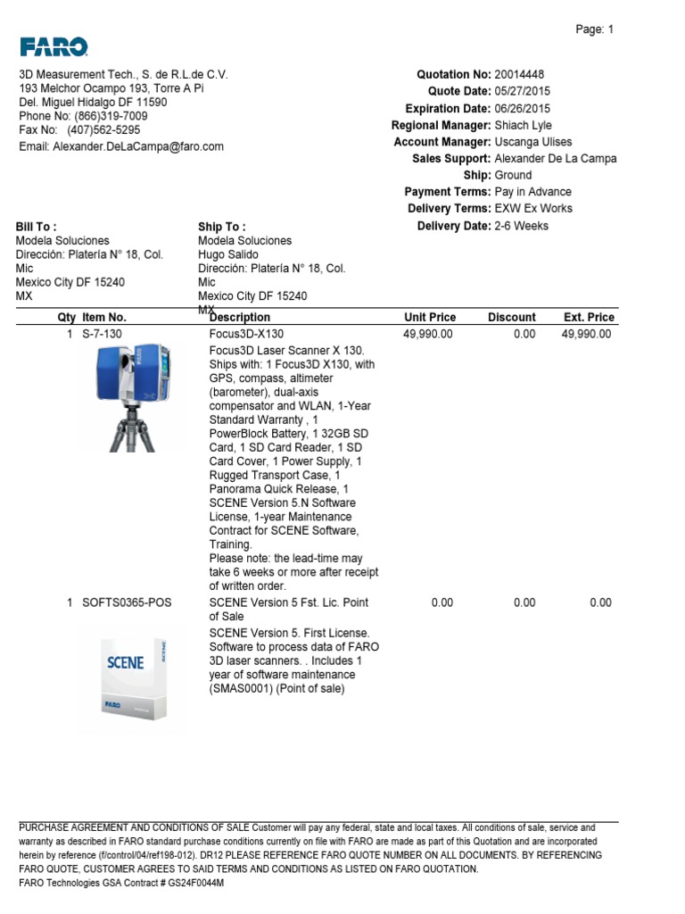 FARO Quote 20014448 Focus 130 System | PDF | Contractual Term | Computing
