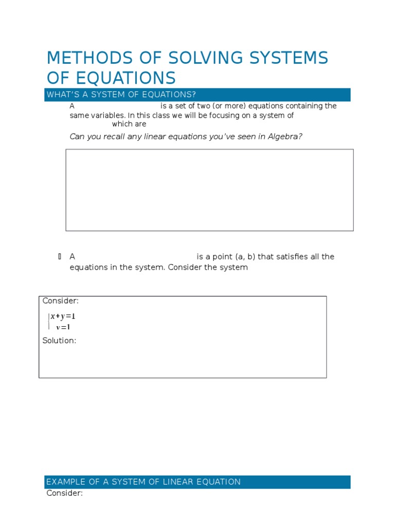 Methods of Solving Systems of Equations | PDF