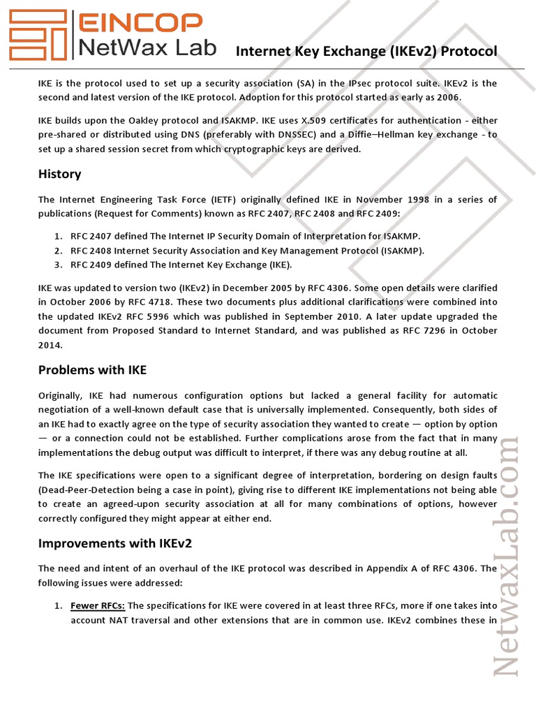 Internet Key Exchange (IKEv2) Protocol | PDF | Areas Of Computer ...