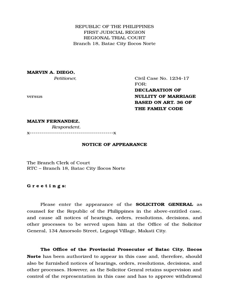 Notice of Appearance | PDF | Prosecutor | Separation Of Powers