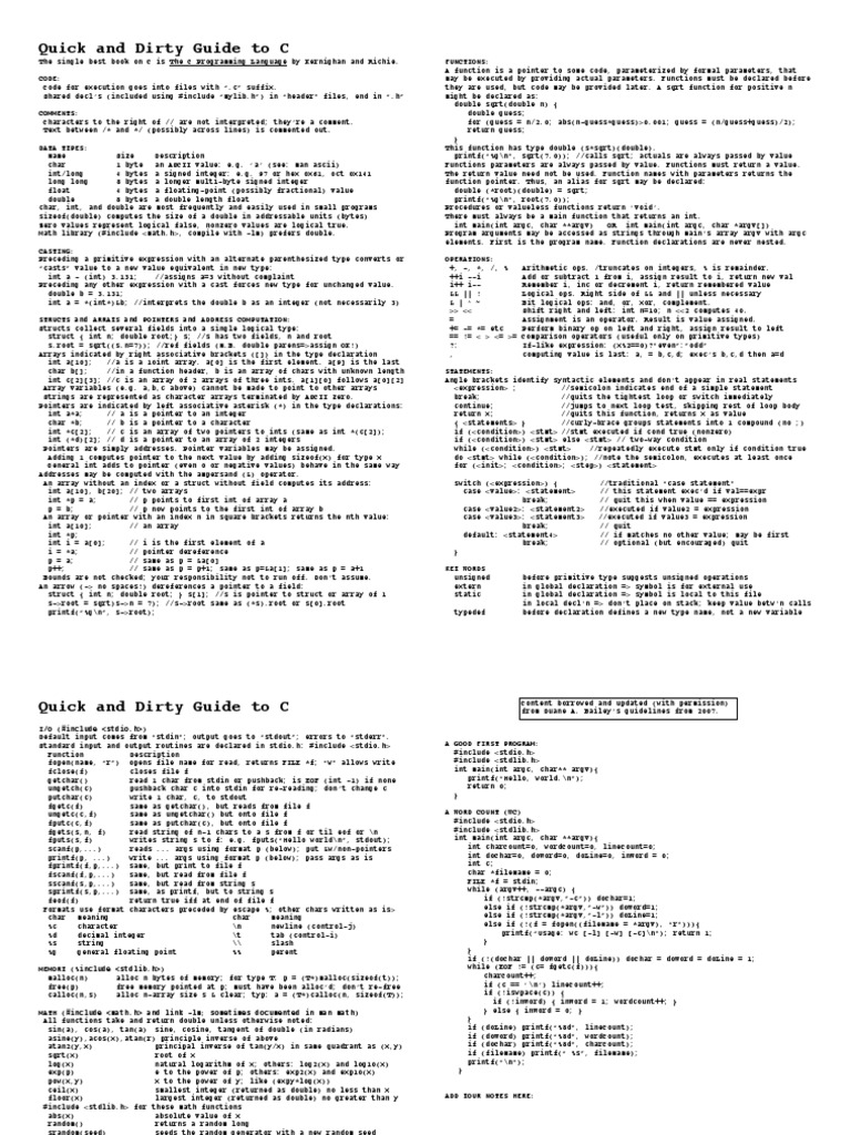 Cheatsheet C Pdf Pointer Computer Programming Array Data Type 