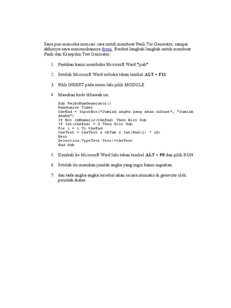 Panduan Membuat Pauli Test Generator | PDF | Bisnis | Komputer