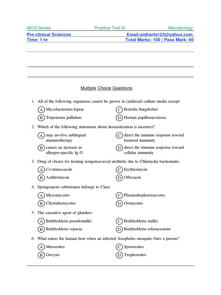 Microbiology Practice Test III | PDF | Streptococcus | Mycobacterium